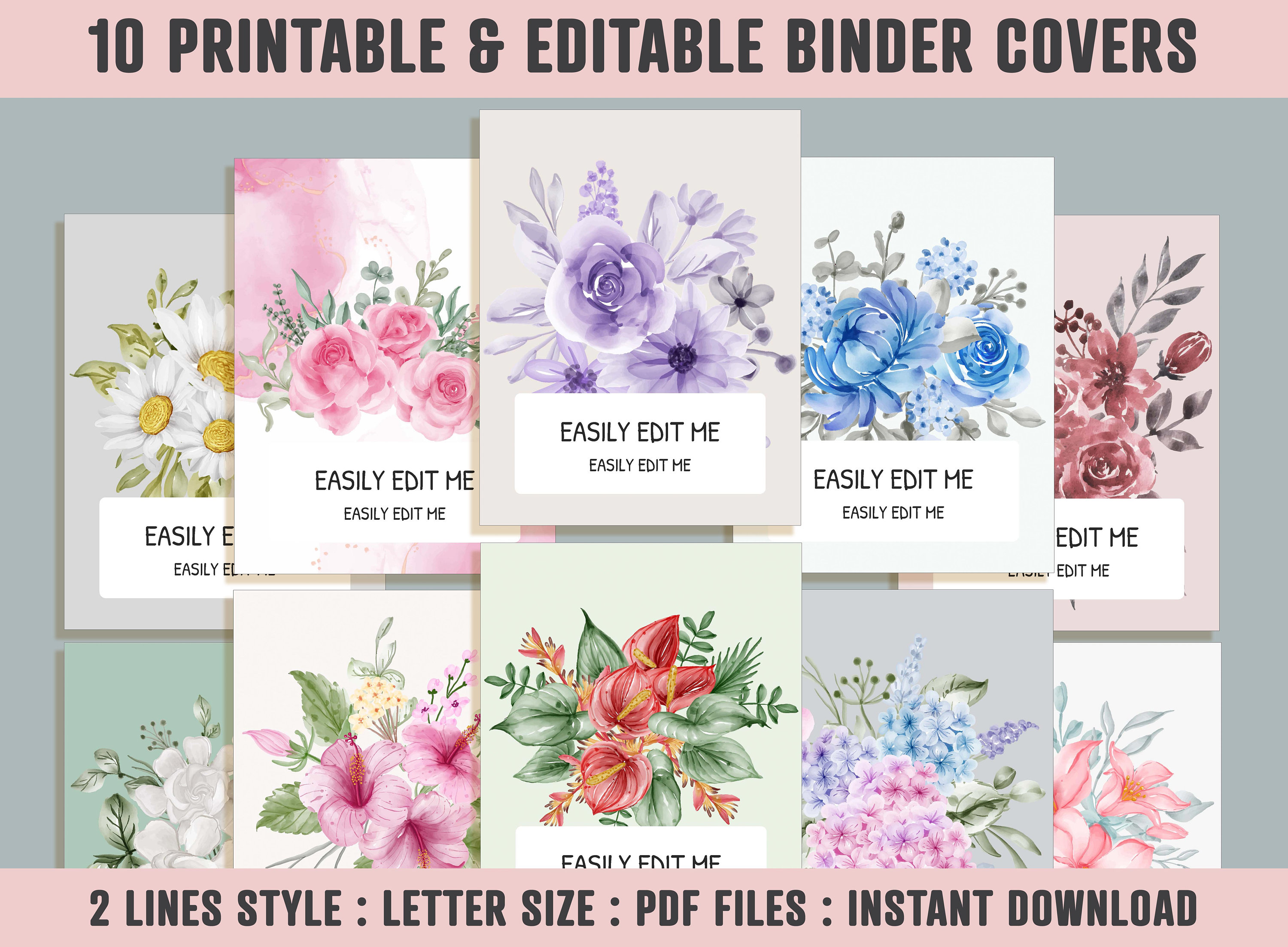 Floral Binder Cover 10 Coversspines Binder Cover Printable - Etsy