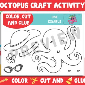 Cute Octopus Craft Activity - Color, Cut, and Glue for Prek to 2nd ...
