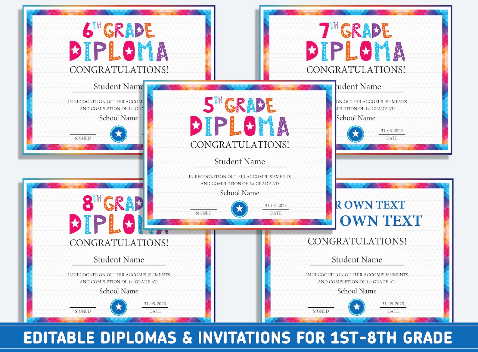Editable Sixth Grade Diploma 1st to 8th Grade Diploma - Etsy