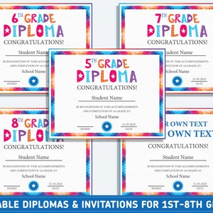 Editable Sixth Grade Diploma, 1st to 8th Grade Diploma, Certificate of ...