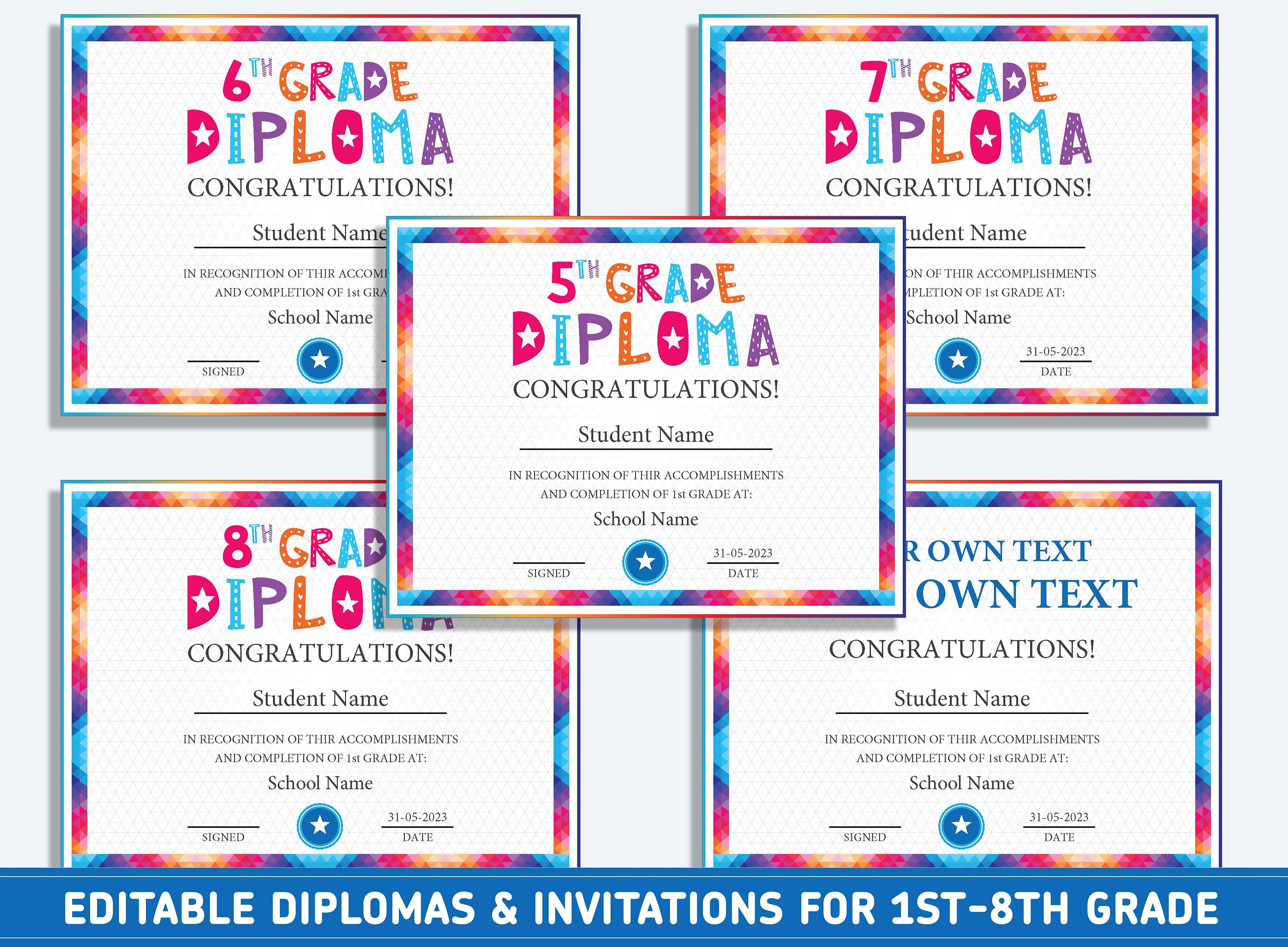 Editable Sixth Grade Diploma 1st to 8th Grade Diploma - Etsy