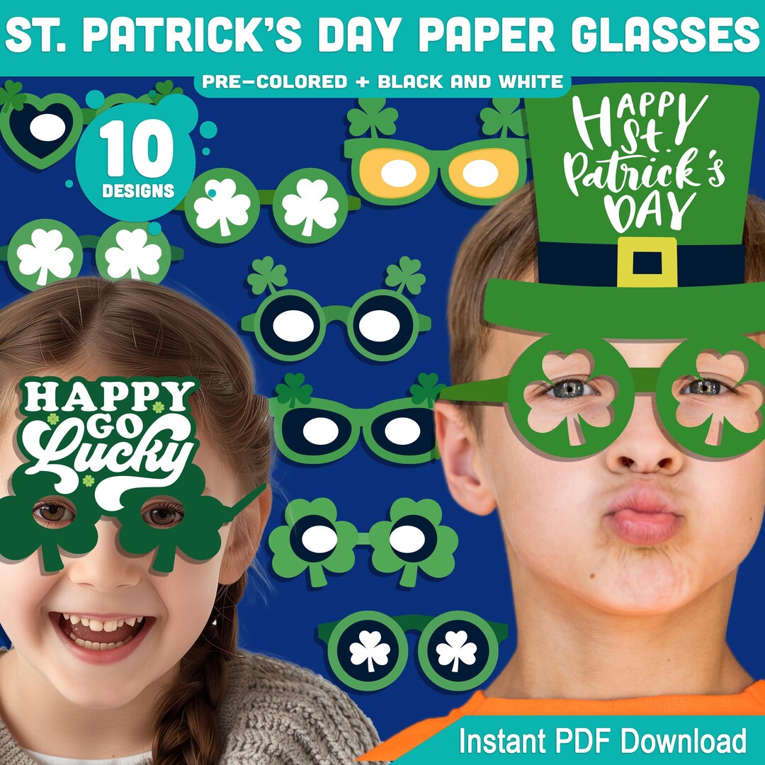 Printable St. Patrick’s Day Paper Glasses Crafts, Shamrock Glasses ...