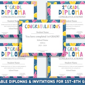 Editable 3rd Grade Awards, 1st to 8th Grade Diploma, Certificate of ...