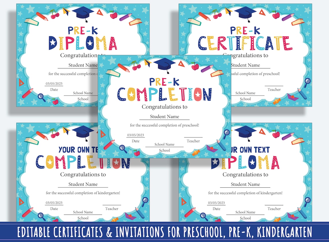Certificate of Completion, Editable End of Year Diplomas, Certificates ...