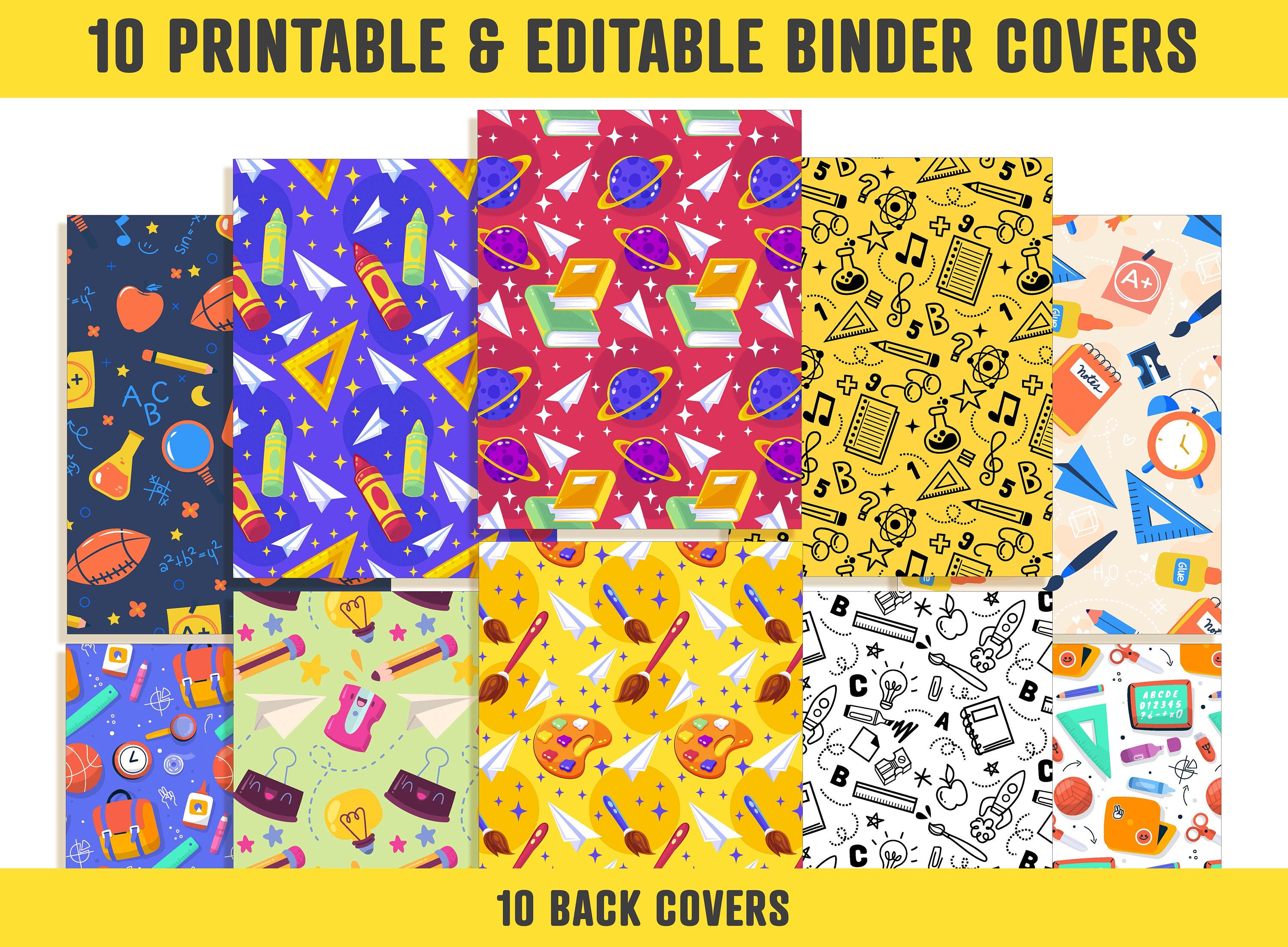 Back to School Binder Cover 10 Printable & Editable Binder - Etsy