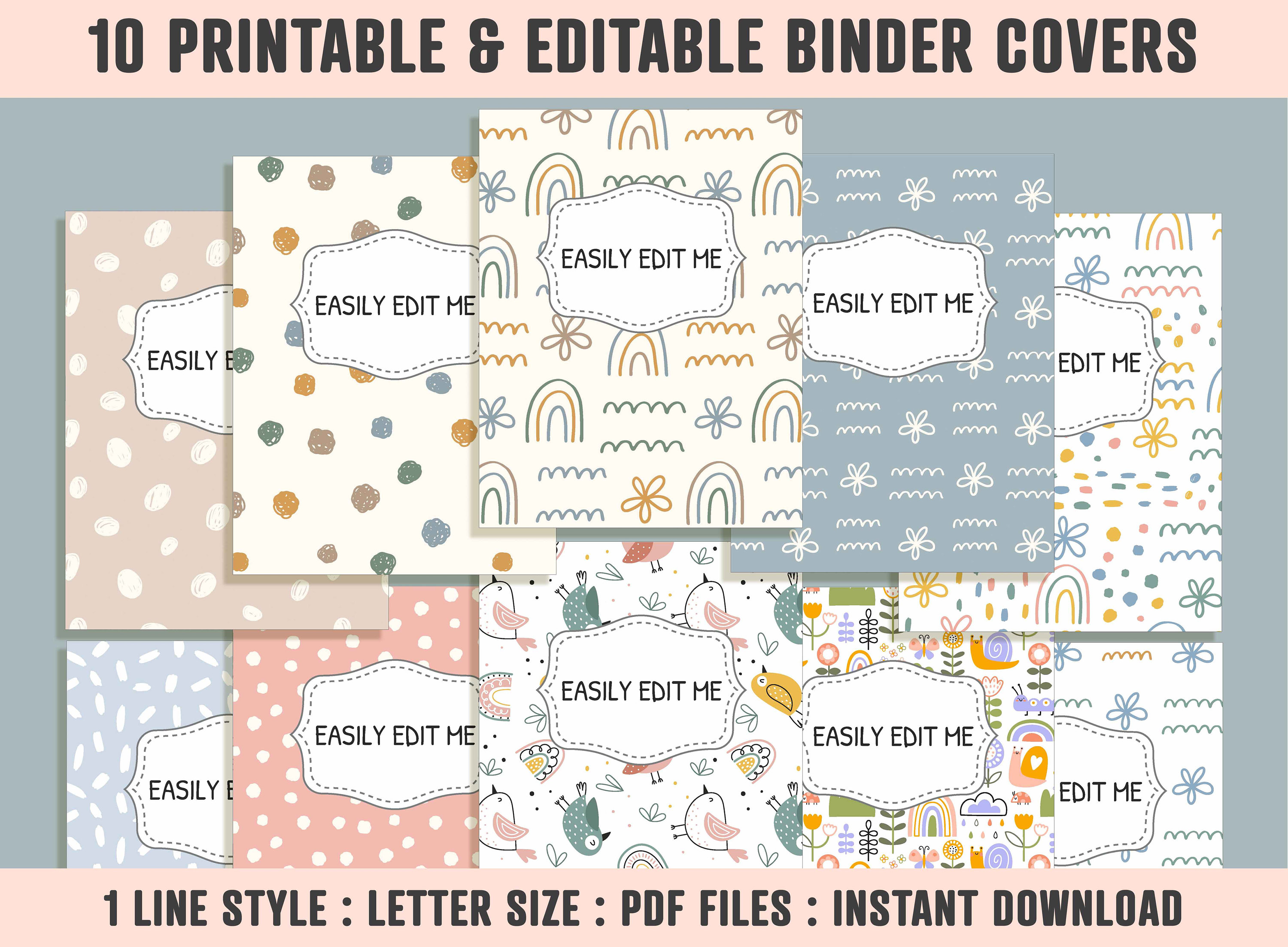 Rainbows Flowers Abstract Geometric Binder Cover, 10 Printable/editable ...