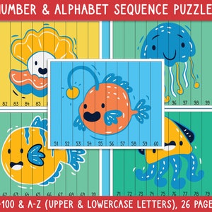 Sea Animal Number and Alphabet Sequence Puzzles (printable), 1-100 and ...