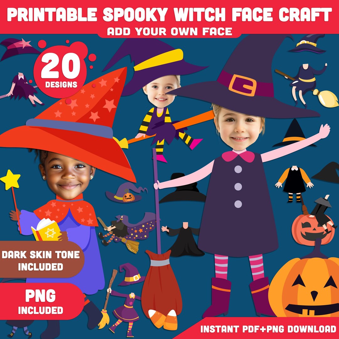Printable Halloween Witch Add Your Own Face Crafts, 20 Fun Designs ...