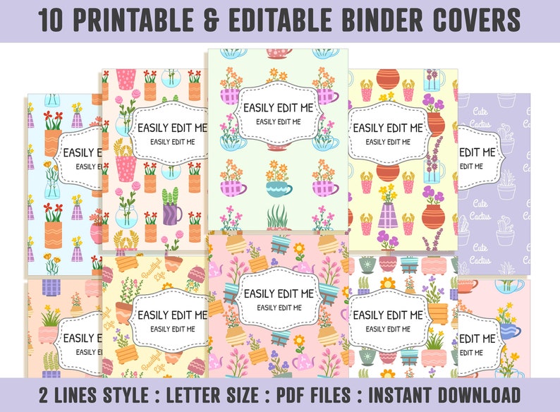 Flower Binder Cover, 10 Printable/editable Covers+spines, Binder Insert ...