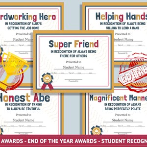 Editable Student of the Month Awards, End of School Year Awards ...
