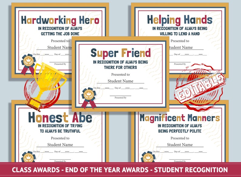 Editable Student of the Month Awards, End of School Year Awards ...