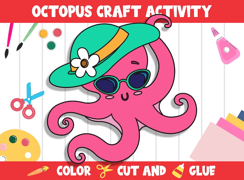Cute Octopus Craft Activity Color, Cut, and Glue for Prek to 2nd Grade ...