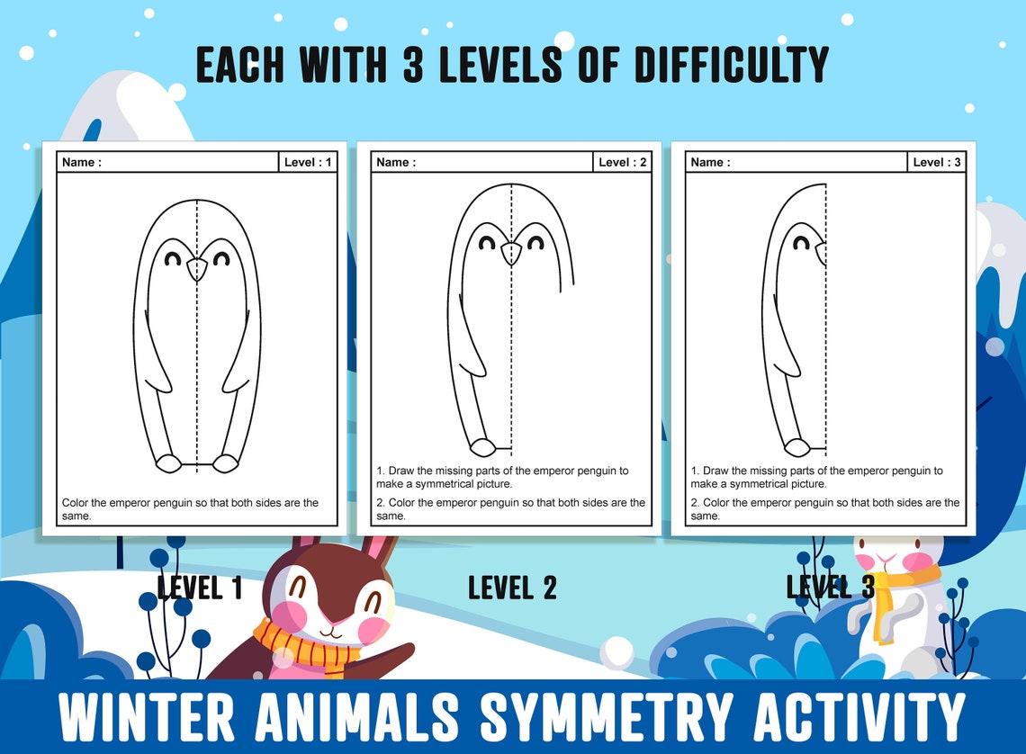 Winter Animals Symmetry Worksheet Arctic Animals Theme Lines - Etsy
