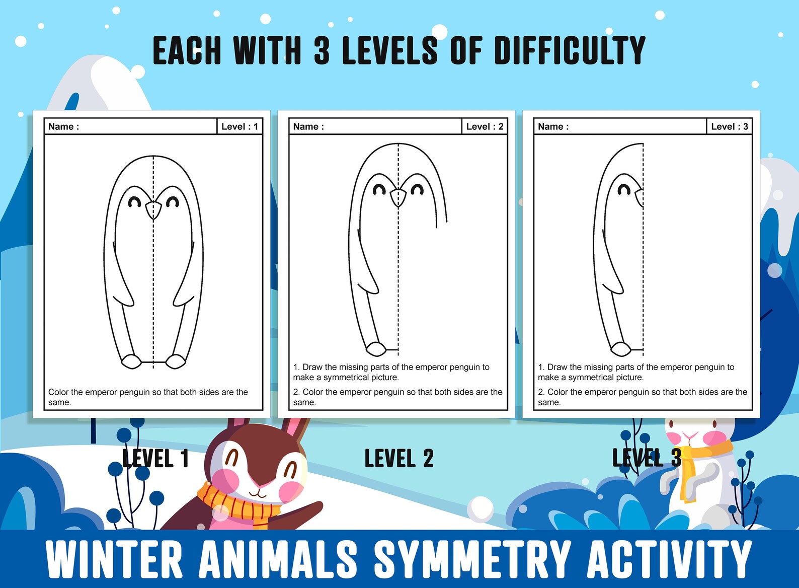 Winter Animals Symmetry Worksheet Arctic Animals Theme Lines - Etsy