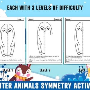 Winter Animals Symmetry Worksheet, Arctic Animals Theme Lines of ...