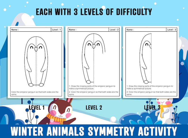 Winter Animals Symmetry Worksheet Arctic Animals Theme Lines - Etsy
