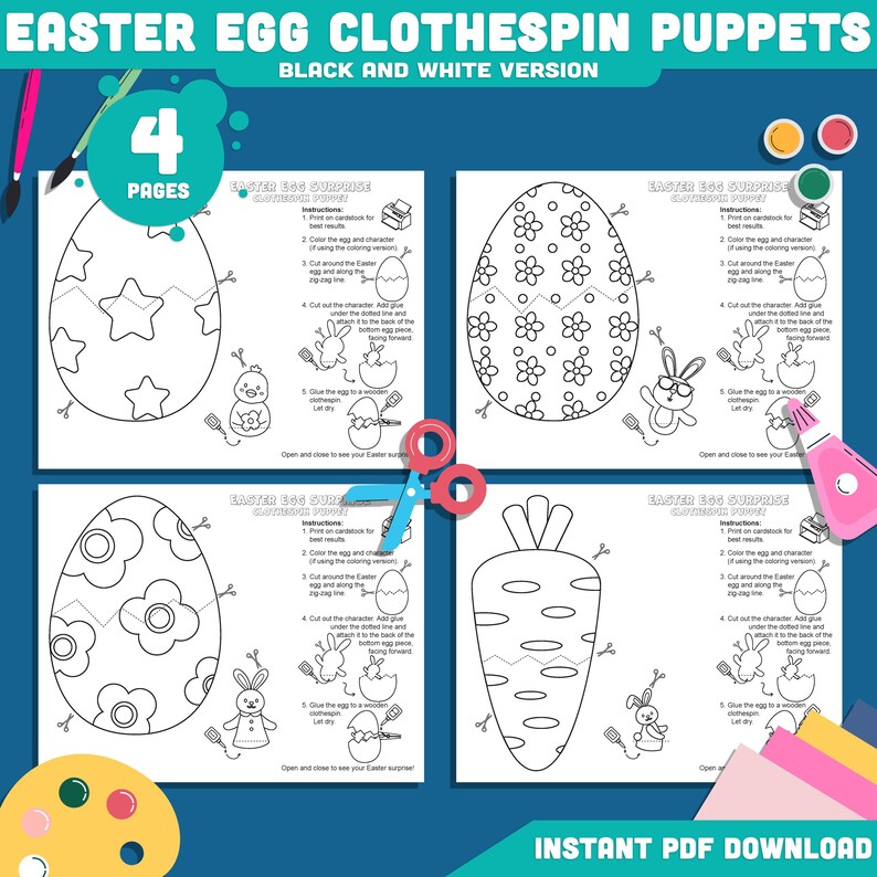 Easter Egg Clothespin Puppets Printable, Easter Surprise Craft ...