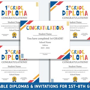 Editable 4th Grade Awards, 1st to 8th Grade Diploma, Certificate of ...