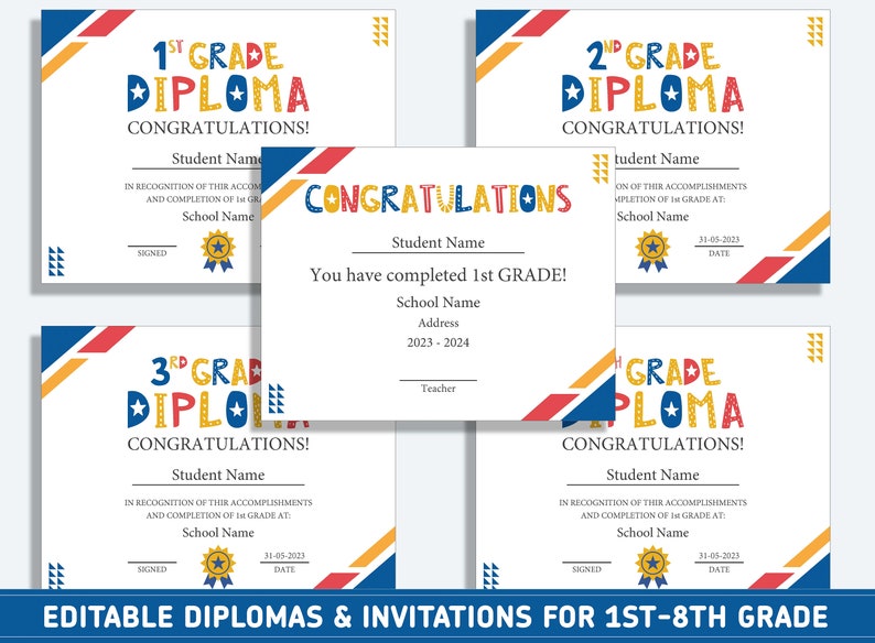 Editable 4th Grade Awards, 1st to 8th Grade Diploma, Certificate of ...