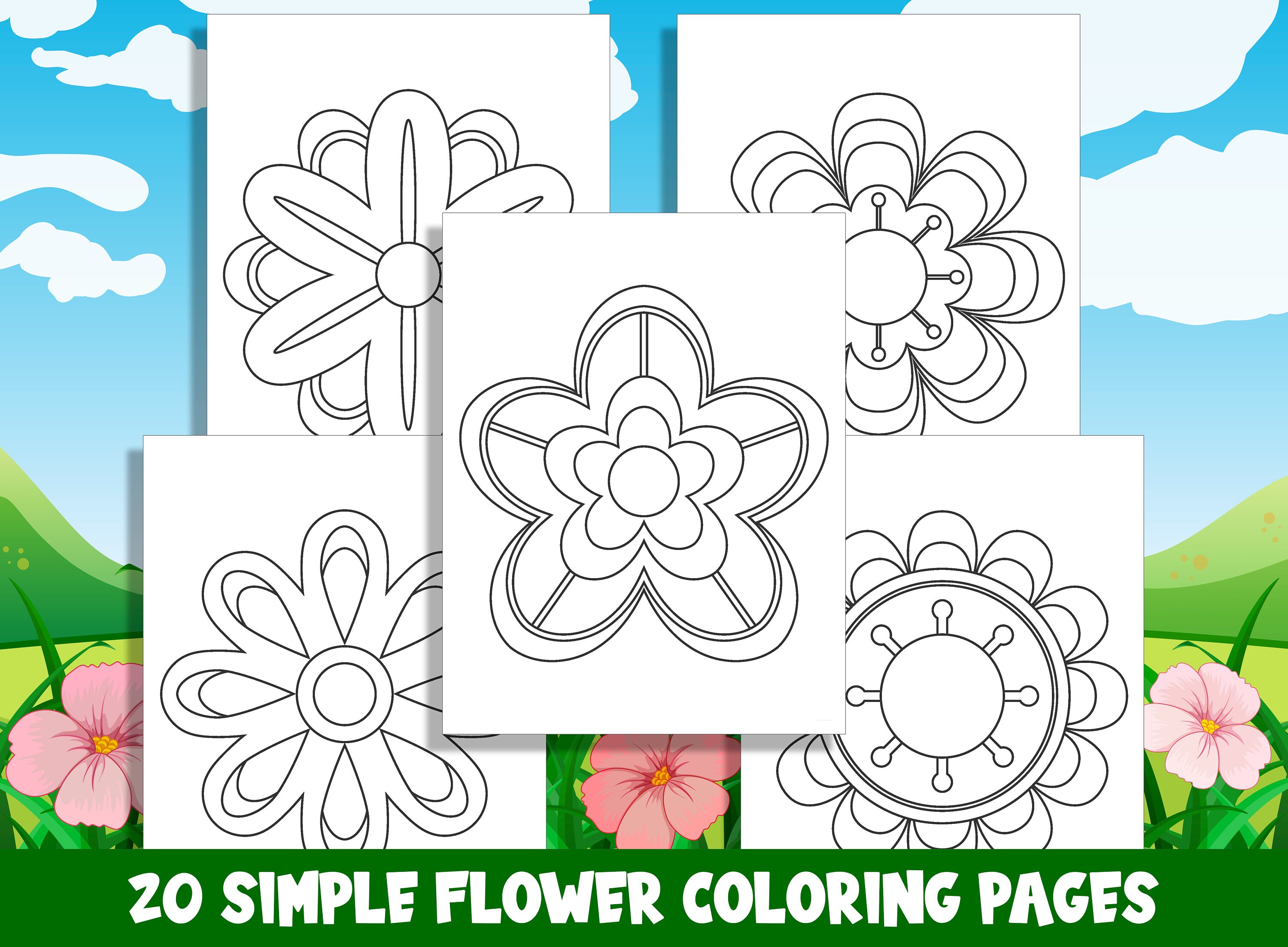 Simple Flower Mandala Coloring Pages for Kids, 20 Pages, PDF File ...