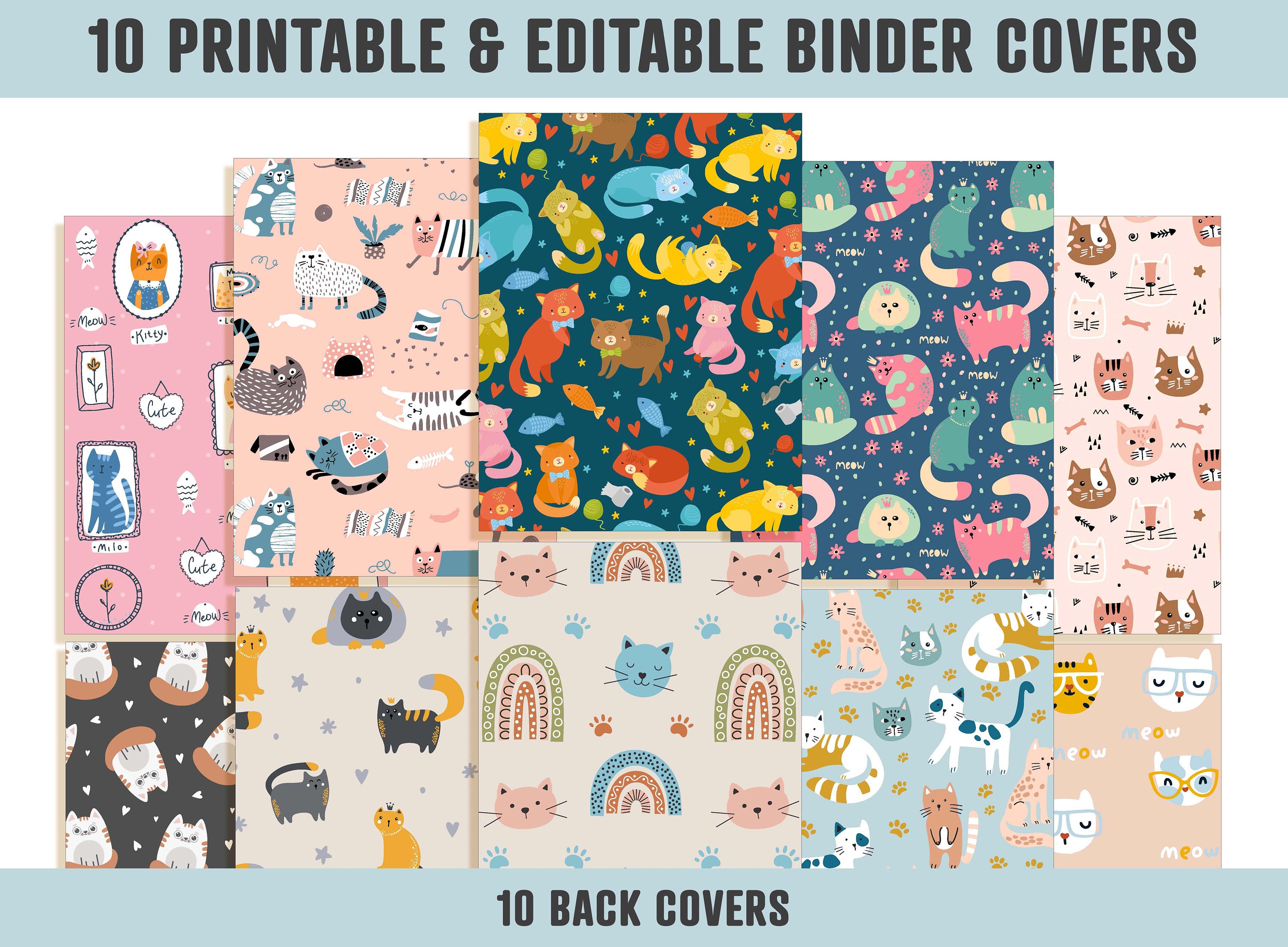 Binder Cover Printable Editable, 10 Coversspines, Binder Insert ...