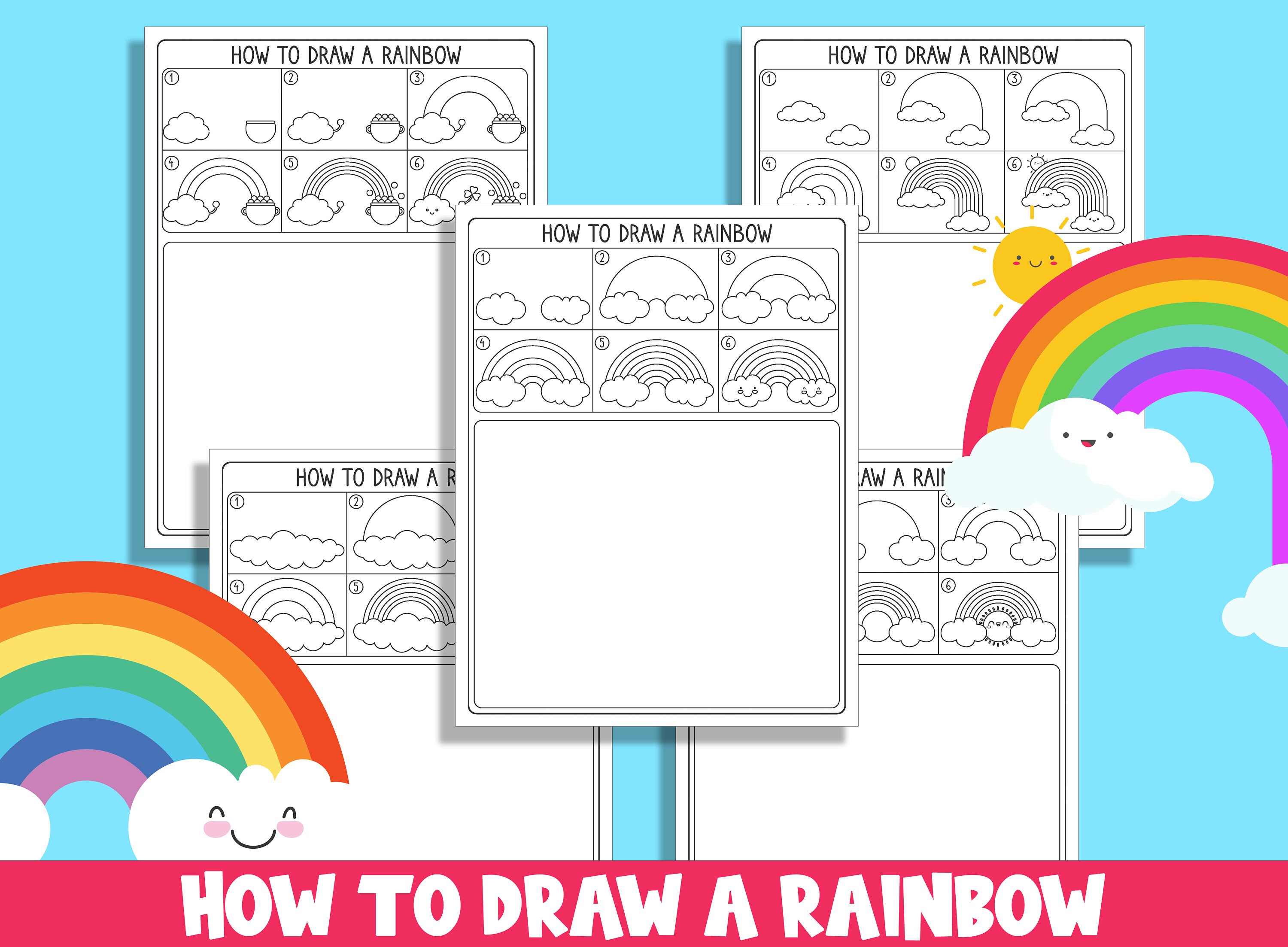 Learn How to Draw a Rainbow, Directed Drawing Step by Step Tutorial ...