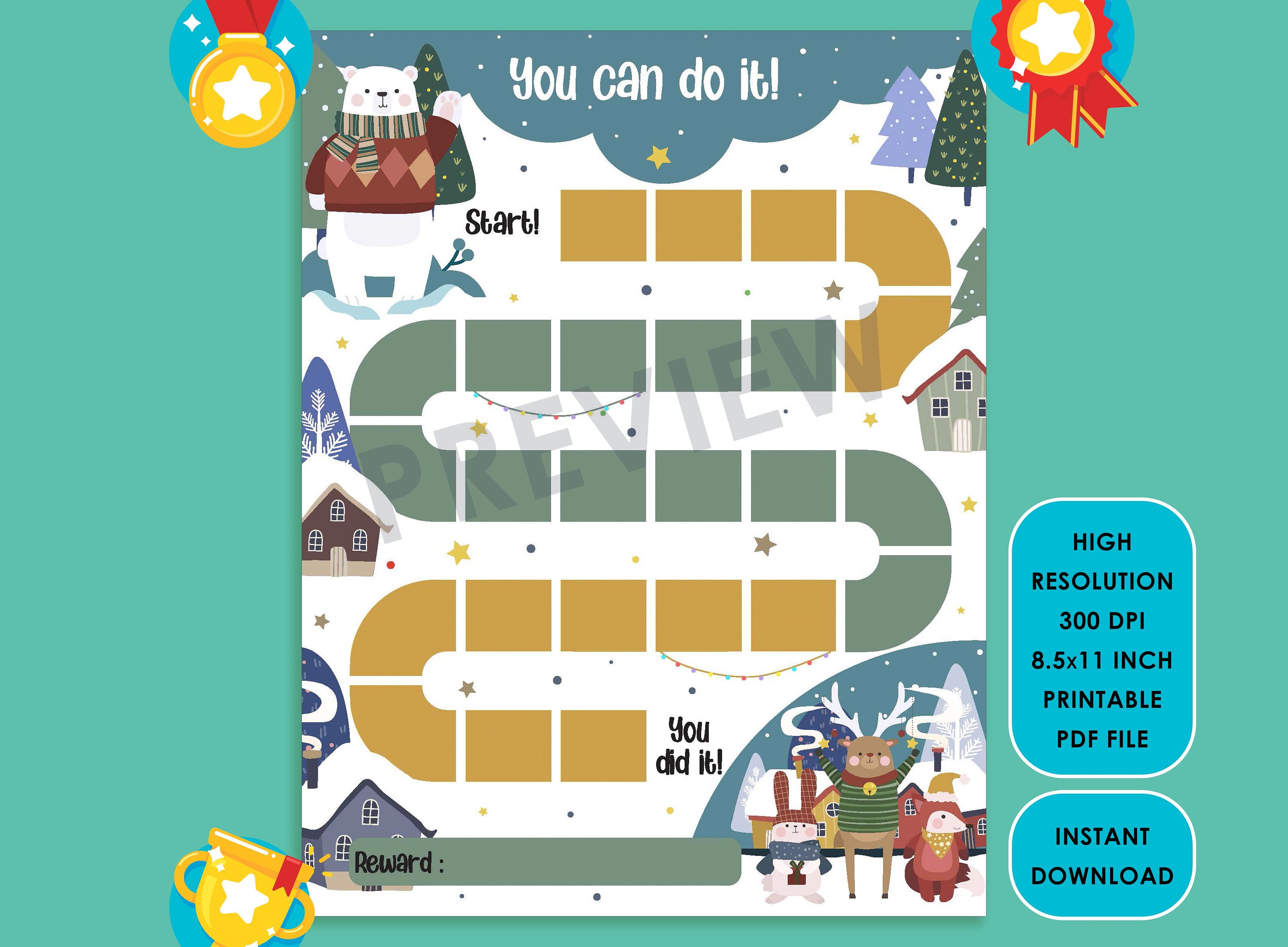 Printable Christmas Reward Chart Santa Claus/winter/snowman - Etsy