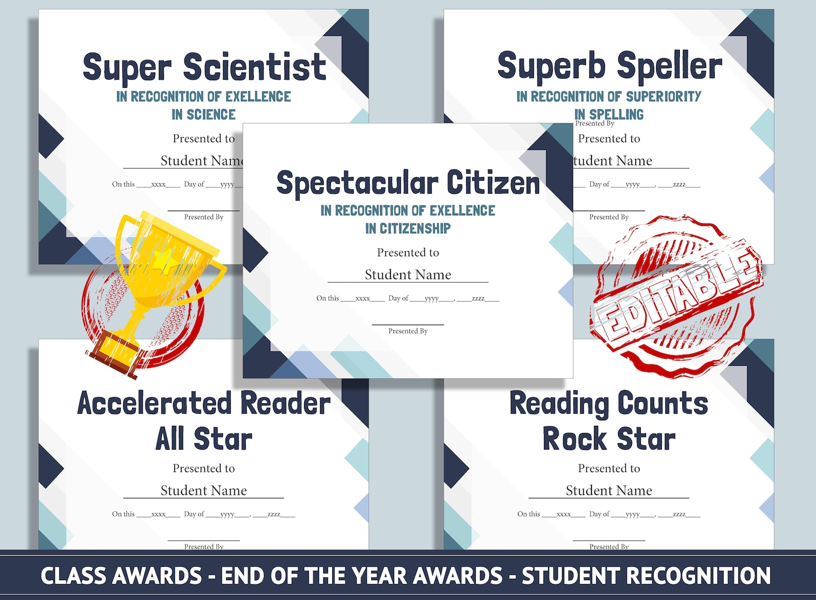 Editable Middle School Awards, End of the Year Awards, Student ...
