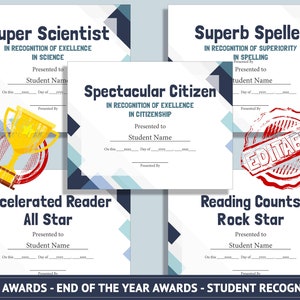 Editable Middle School Awards, End of the Year Awards, Student ...