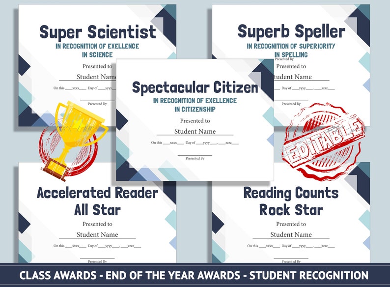 Editable Middle School Awards, End of the Year Awards, Student ...