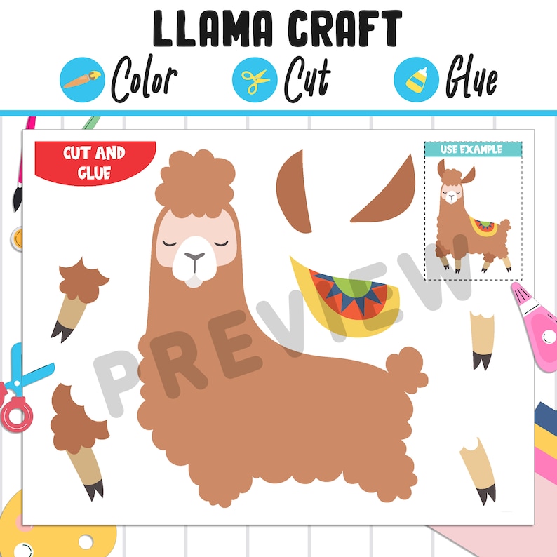 Llama Craft for Kids : Color, Cut, and Glue, a Fun Activity for ...