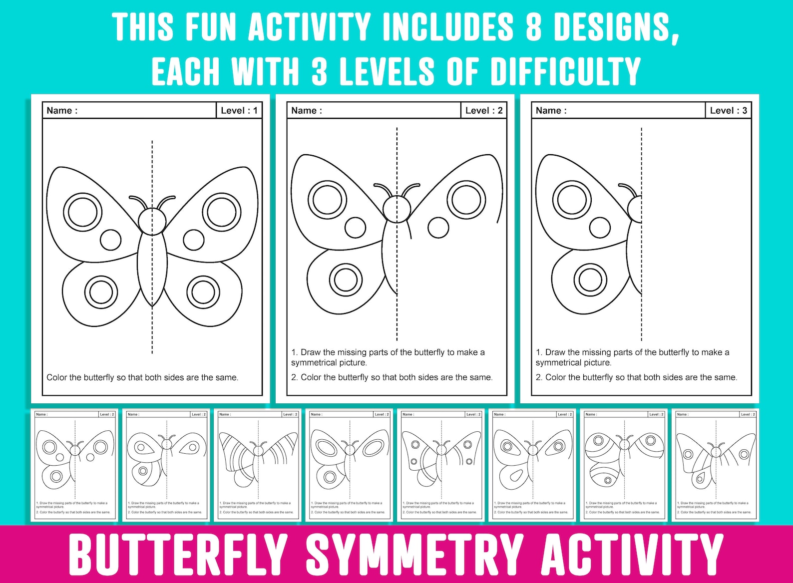 Butterfly Symmetry Activity, Butterflies Line of Symmetry Activity, 24 ...