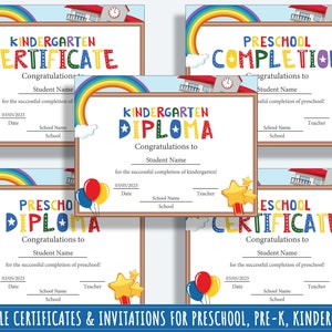 Editable Preschool Certificates, Diplomas, Completions, and Invitations ...