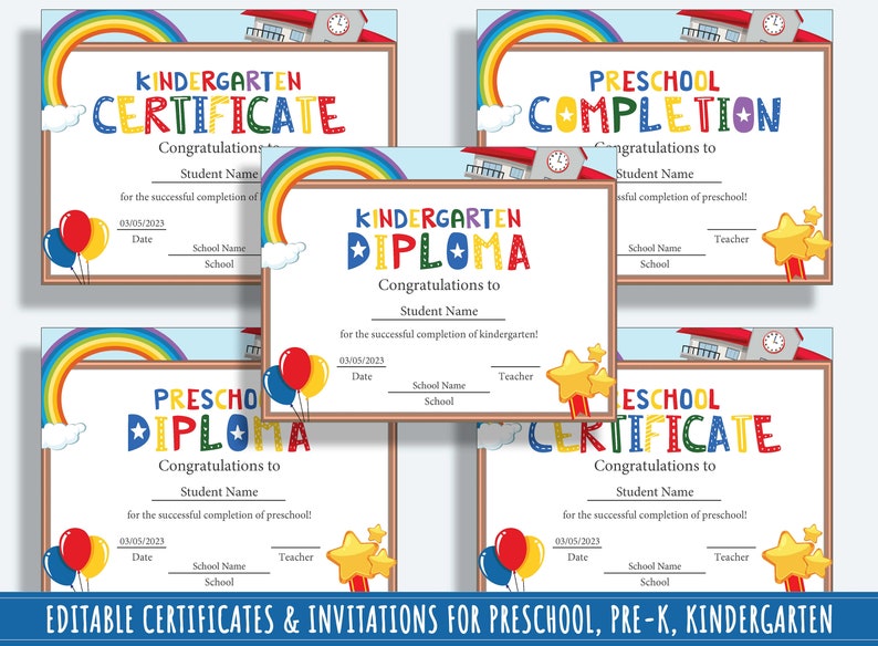 Editable Preschool Certificates Diplomas Completions and - Etsy