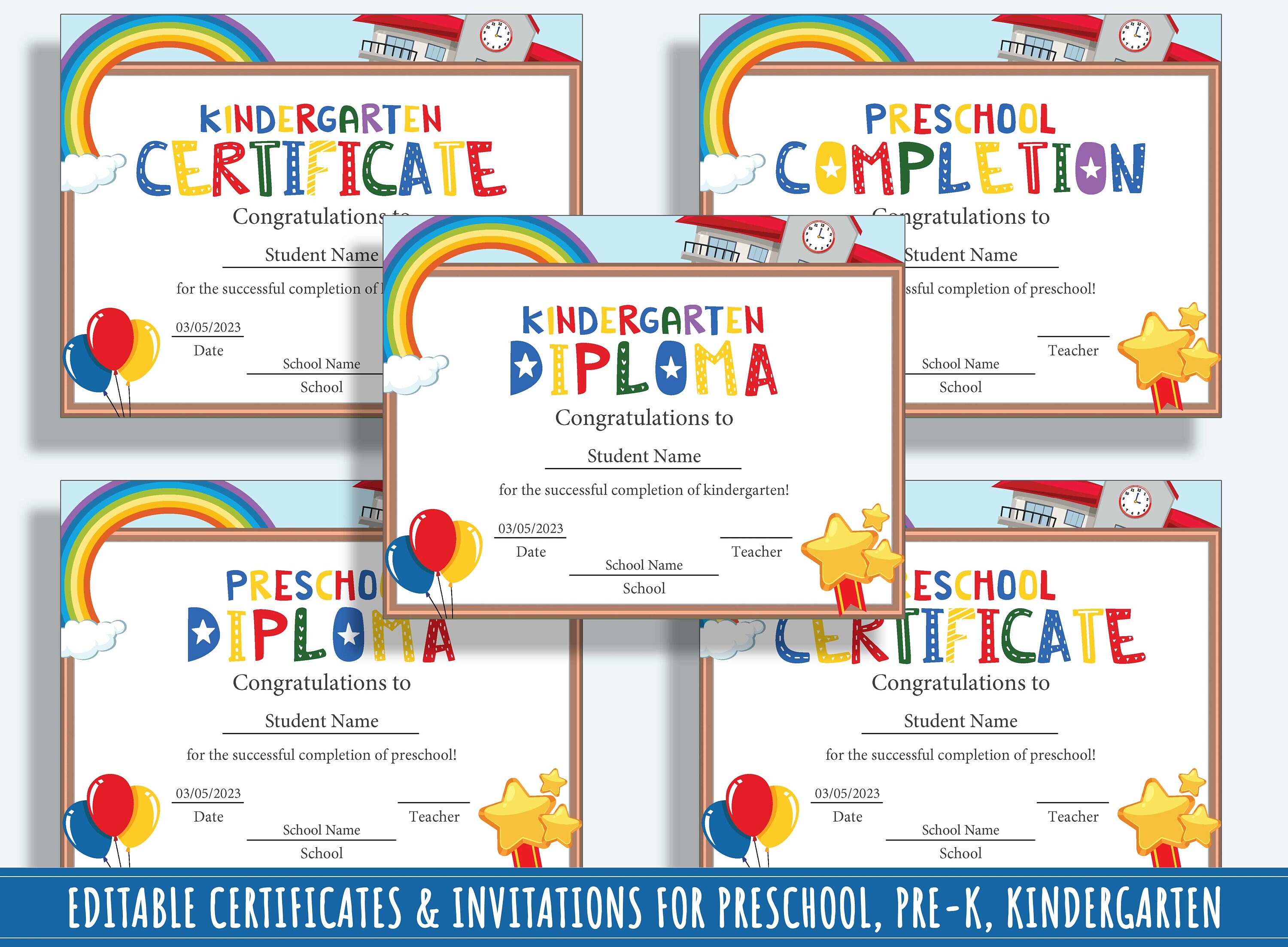 Editable Preschool Certificates Diplomas Completions and - Etsy