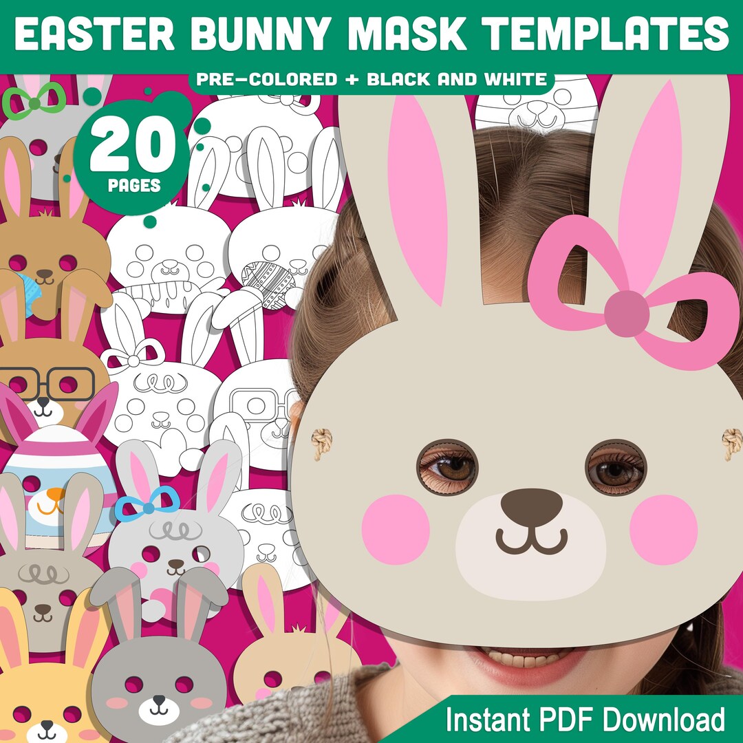 Easter Bunny Mask Templates: 20 Printable Pages of DIY Spring Crafts ...