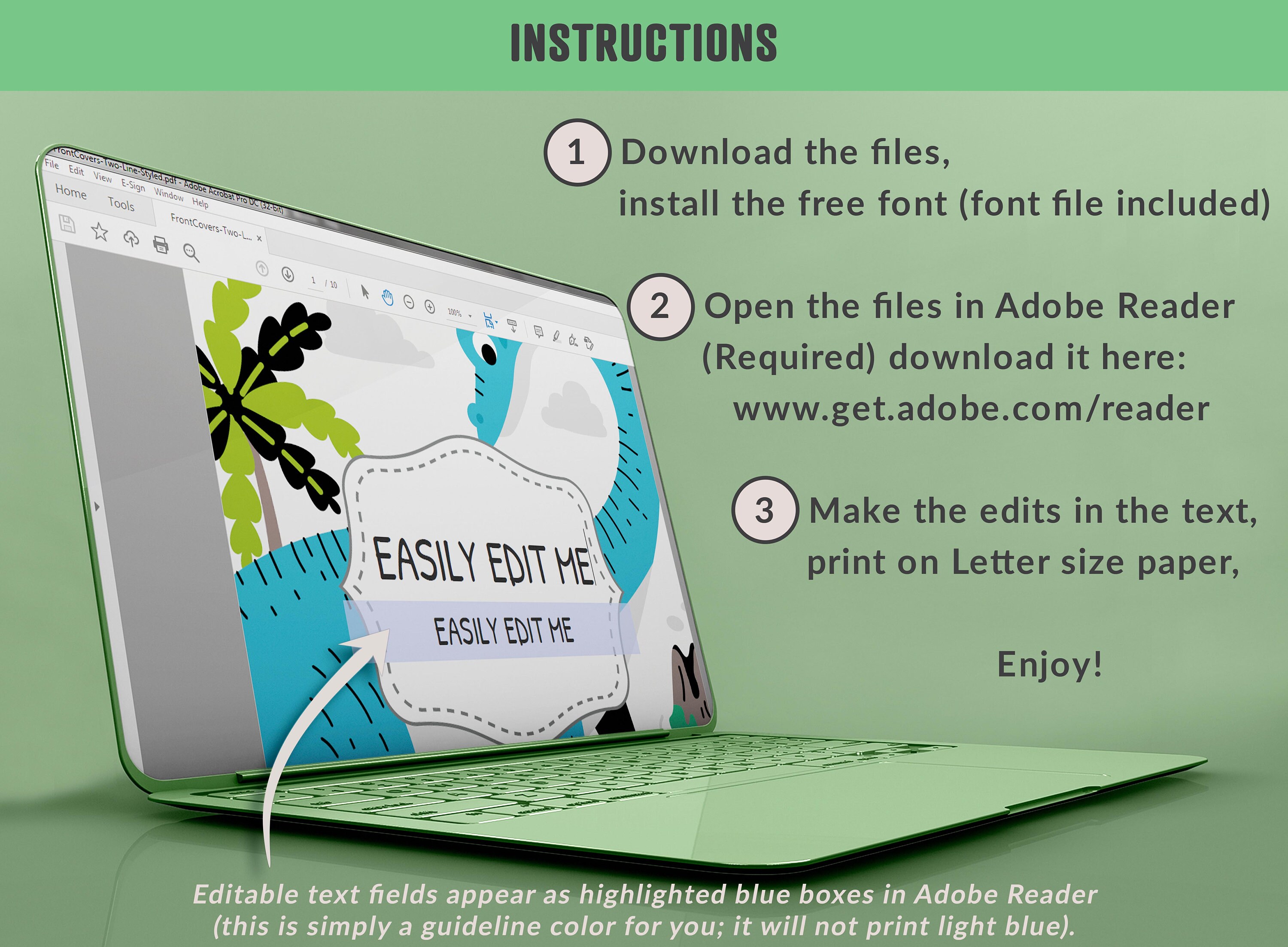 Dinosaur Binder Cover, 10 Printable & Editable Coversspines, Binder ...