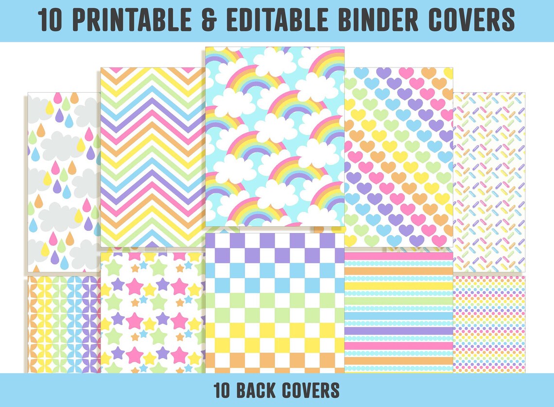 Sweet Rainbow Binder Cover 10 Printable & Editable Binder - Etsy