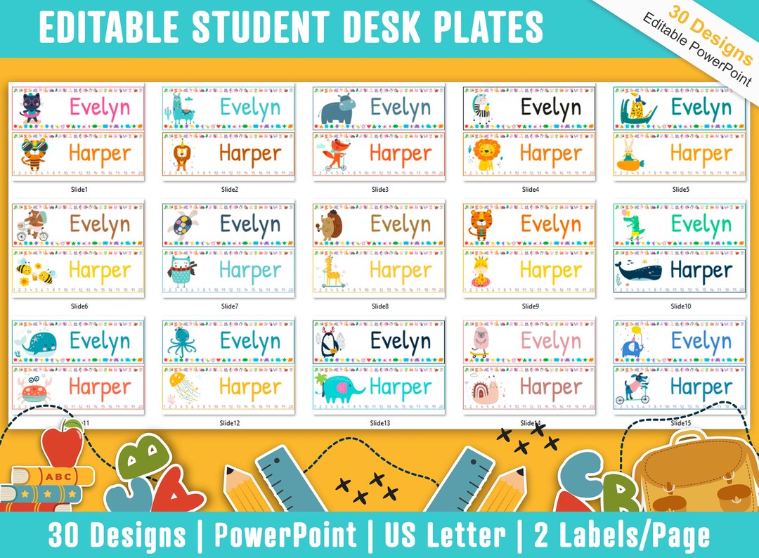 Student Desk Plates, 30 Printable/editable Cute and Funny Animal ...