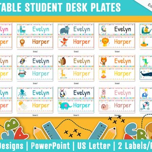 Student Desk Plates, 30 Printable/editable Cute and Funny Animal ...