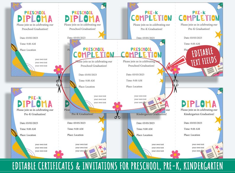 Preschool Certificate End of the Year, Editable Preschool Certificates ...