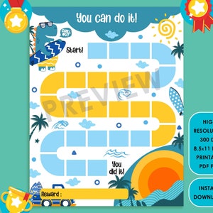 Printable Skateboard and Surfboard Reward Chart for Kids, Fun Behavior ...