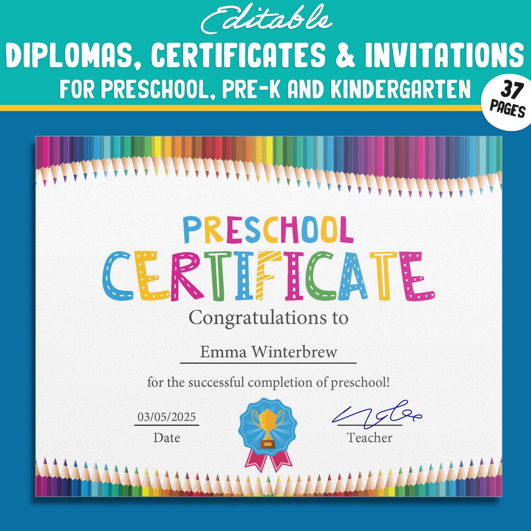 Editable Preschool Awards, Completion Certificates, Diplomas, and ...