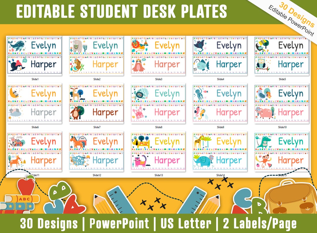 Student Desk Plates, 30 Printable/editable Cute Animal Classroom Name ...