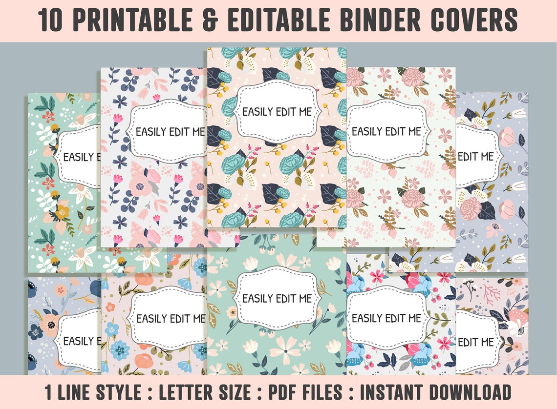 Flower Binder Cover 10 Printable & Editable Binder Covers - Etsy