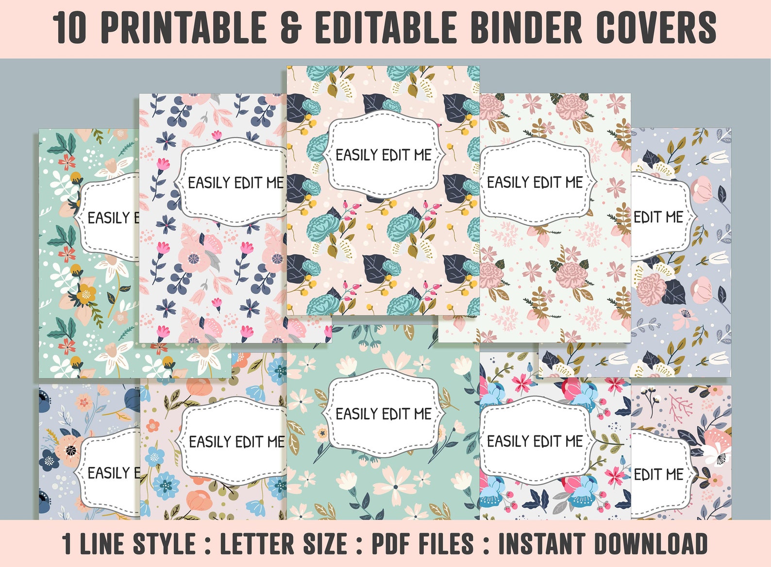 Flower Binder Cover 10 Printable & Editable Binder Covers - Etsy
