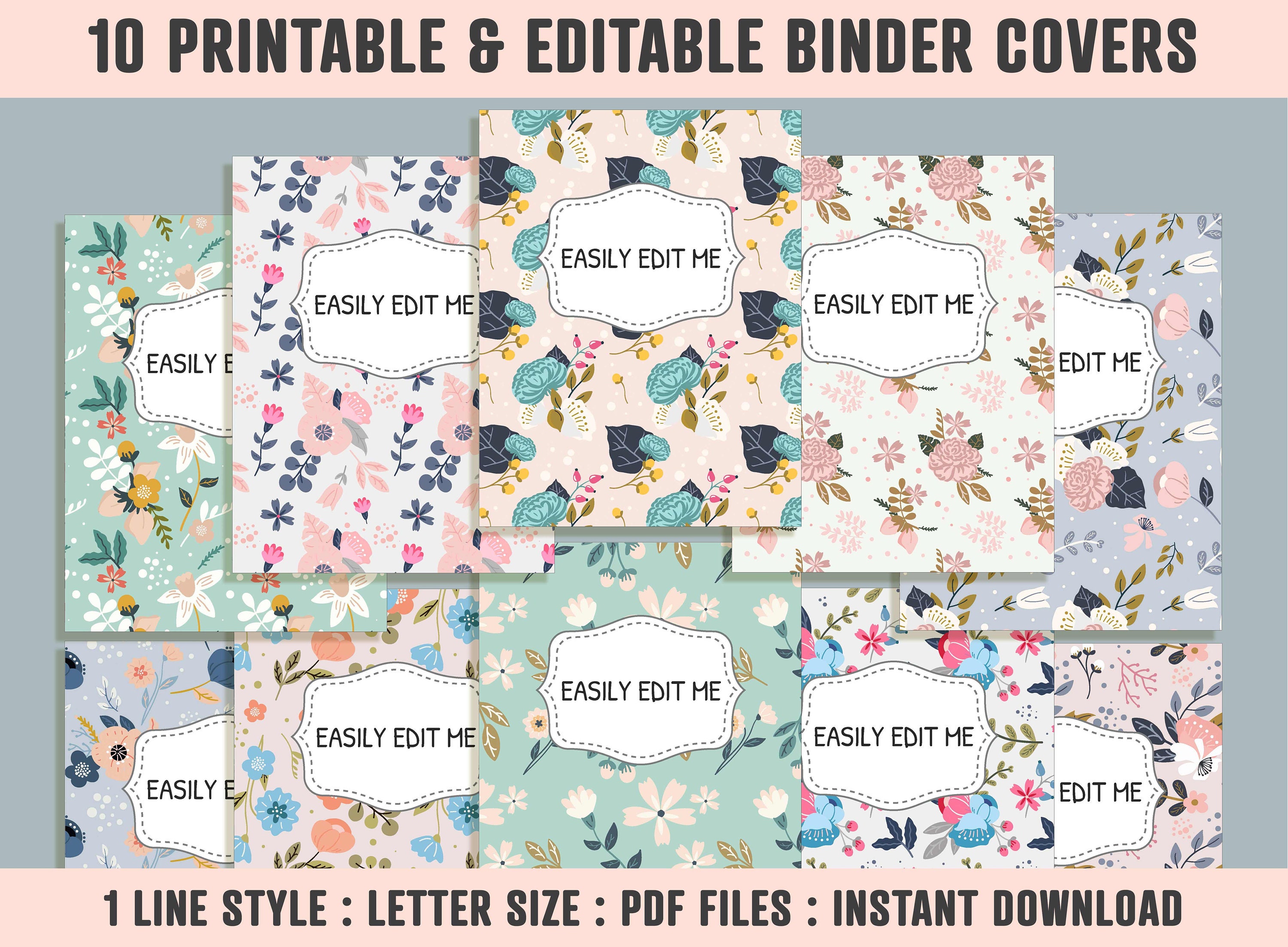 Flower Binder Cover 10 Printable & Editable Binder Covers - Etsy