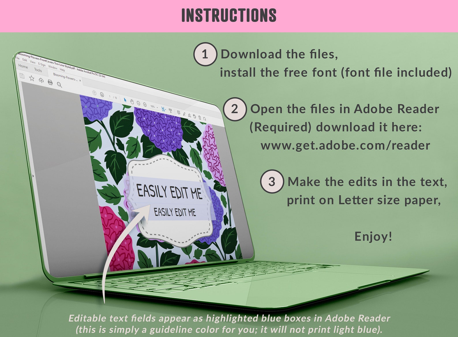 Blooming Flowers Binder Cover 10 Printable/editable Binder - Etsy