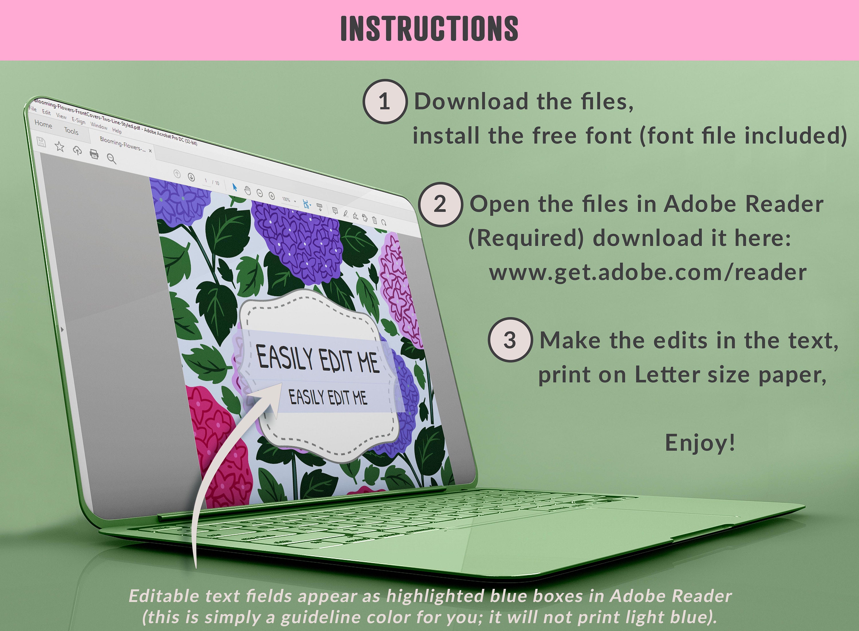 Blooming Flowers Binder Cover 10 Printable/editable Binder - Etsy