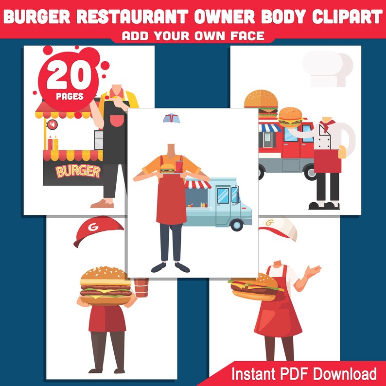 Burger Restaurant Owner Body Clipart Templates: Fun Printable Cutouts ...